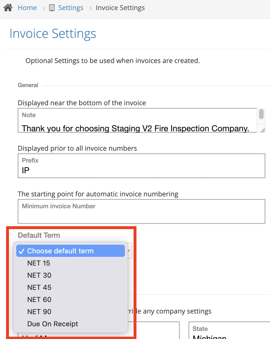 How Default Payment Terms Work on Invoices – Inspect Point Help Desk