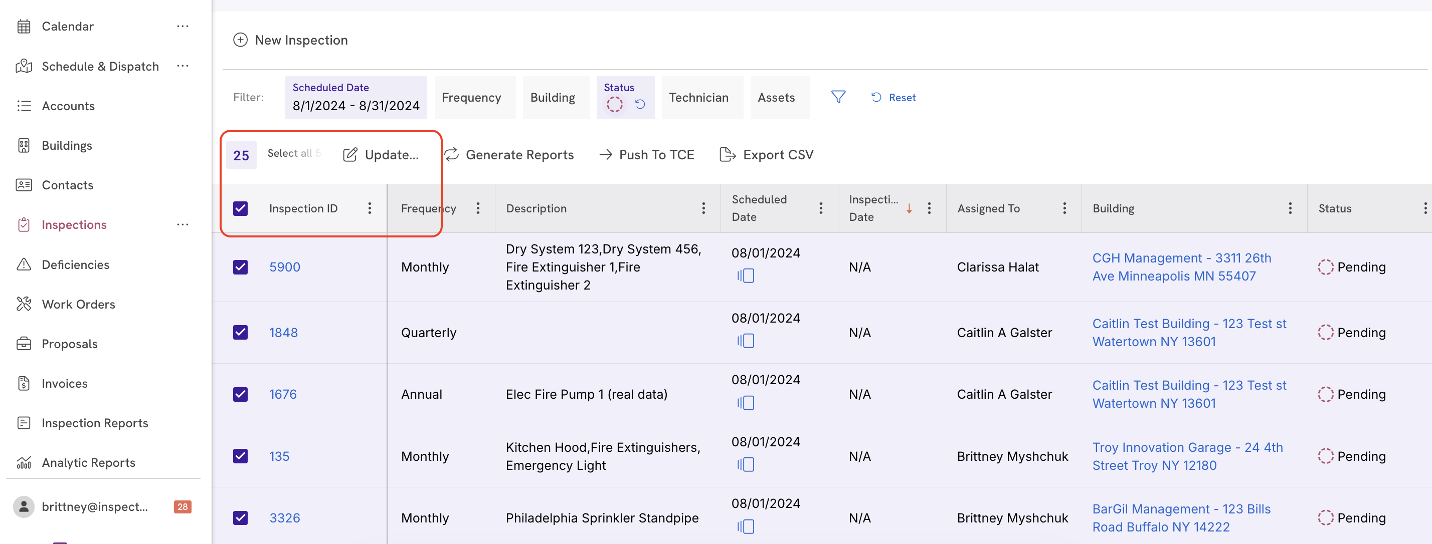 Inspection Listing Screen – Inspect Point Help Desk
