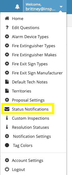 How to setup an inspection status notification – Inspect Point Help Desk