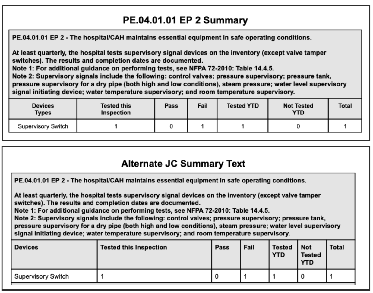 Joint Commission Report Settings – Inspect Point Help Desk
